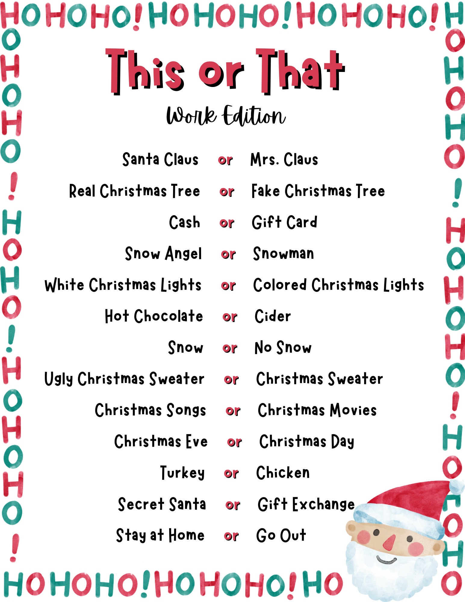 This or That Game Office Edition | This or That Christmas Game ...