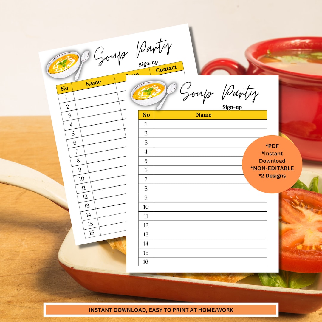 Soup Party Sign-up Sheet | Soup Party Sheet | Soup Cookoff | Friends ...