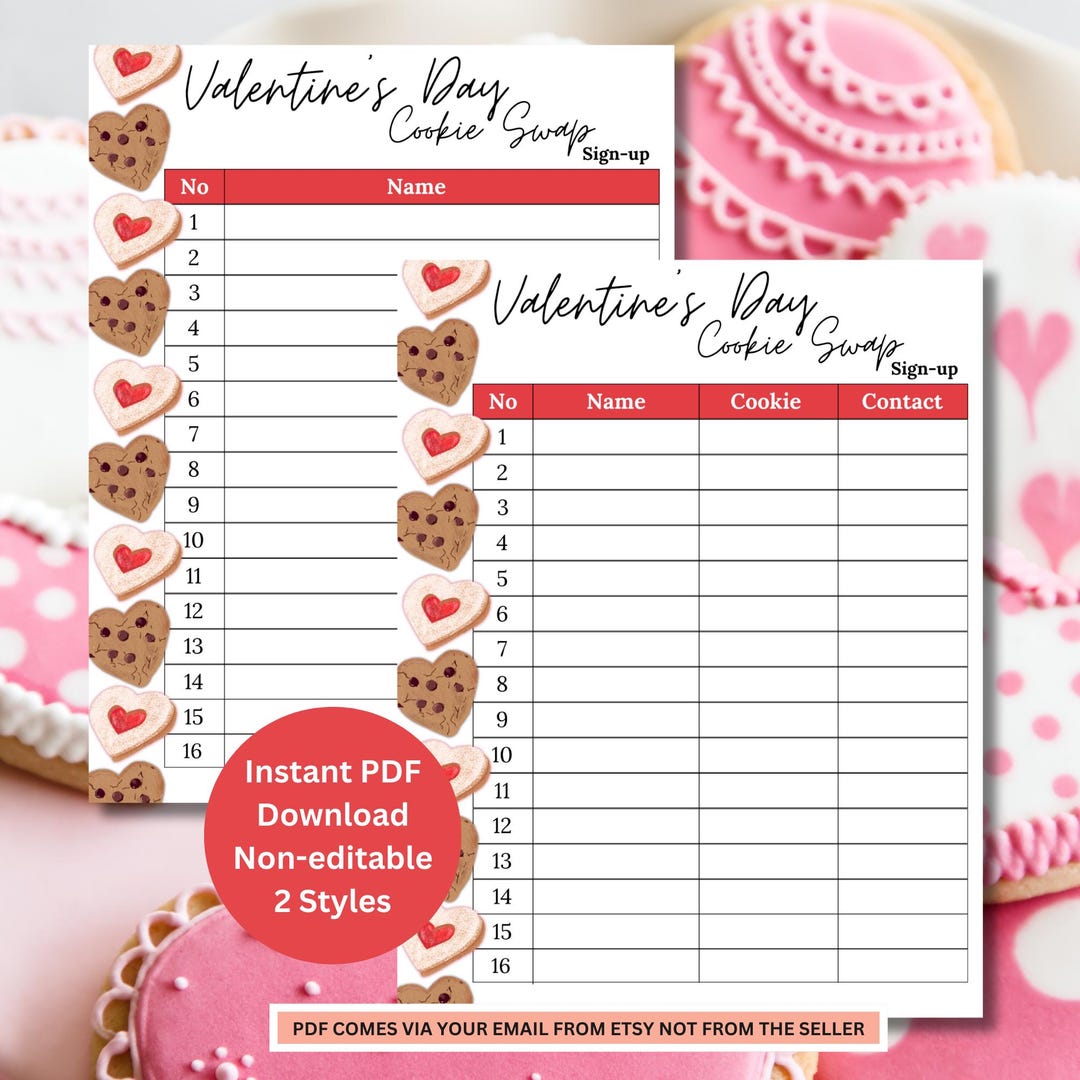 Valentine's Cookie Swap Sign up Sheet | Valentines Cookie Exchange ...