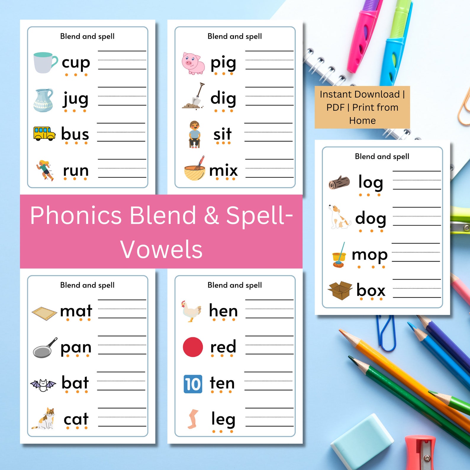 Phonics Worksheets Vowels | CVC Words | Phonics Games | Phonics ...