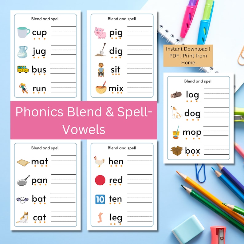 Phonics Worksheets Vowels | CVC Words | Phonics Games | Phonics ...