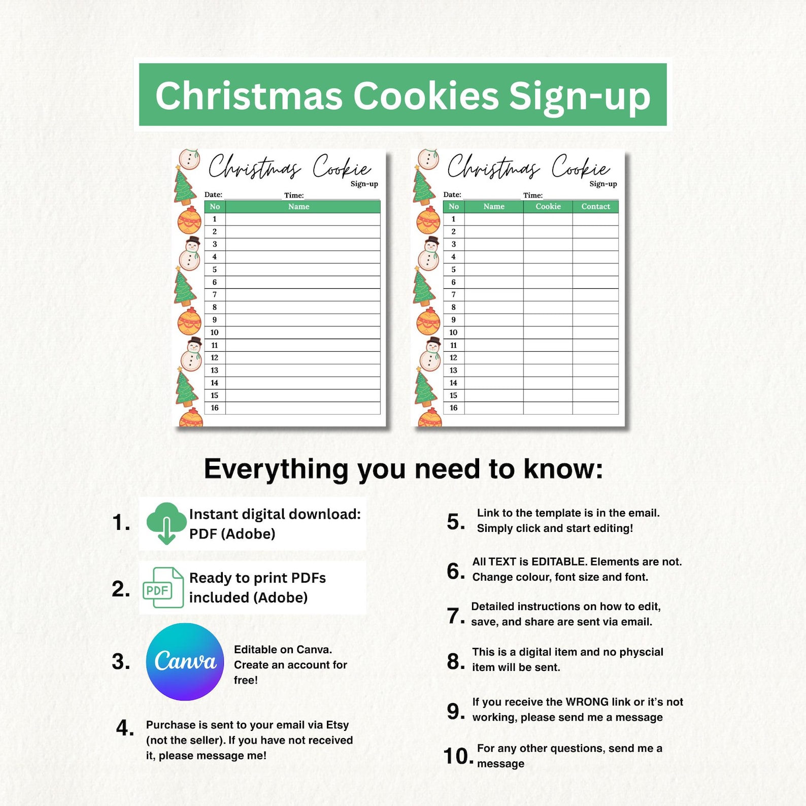 Christmas Cookie Sign up Sheet | Christmas Cookies Exchange | Christmas ...