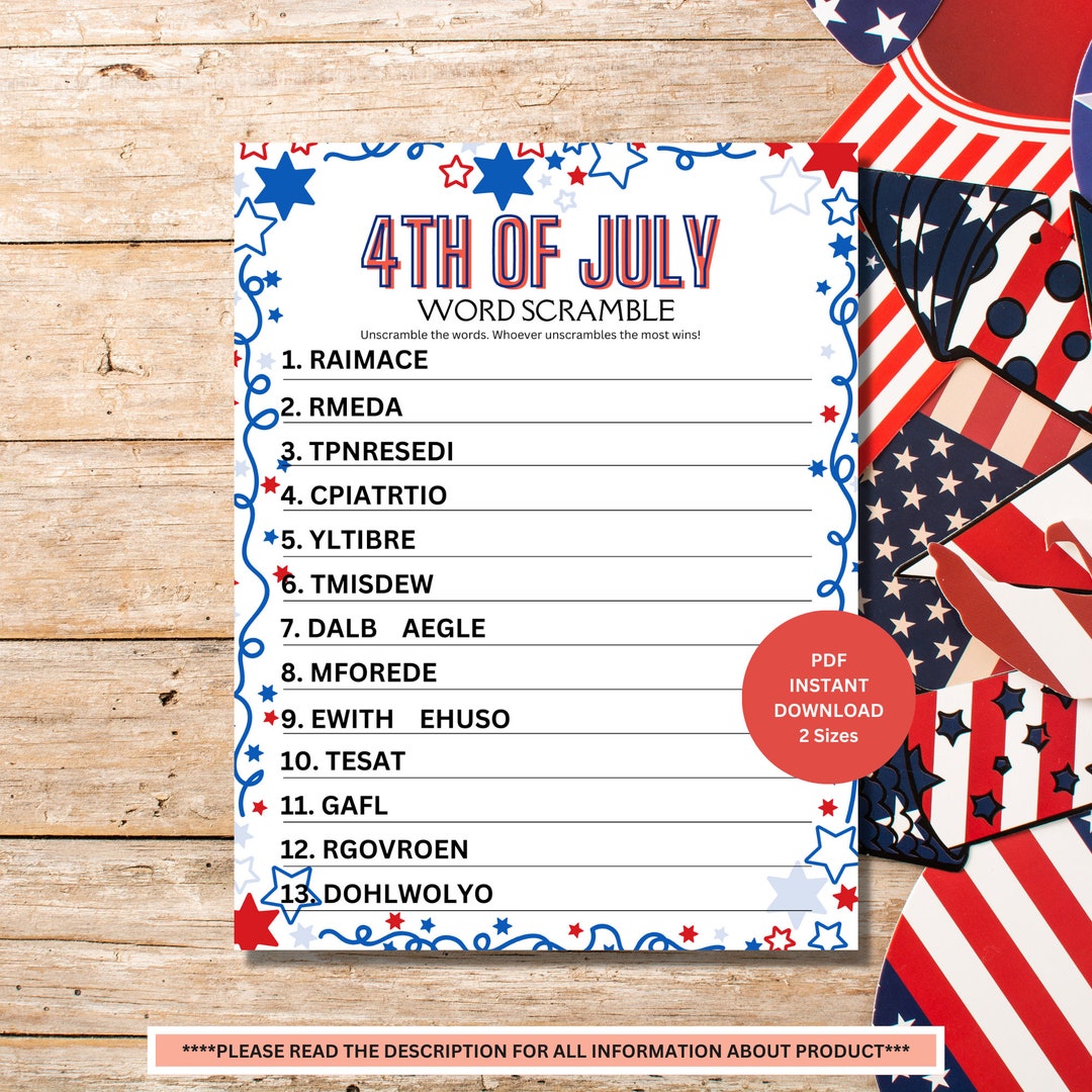 Word Scramble 4th of July Game | Independence Day Printable Games ...