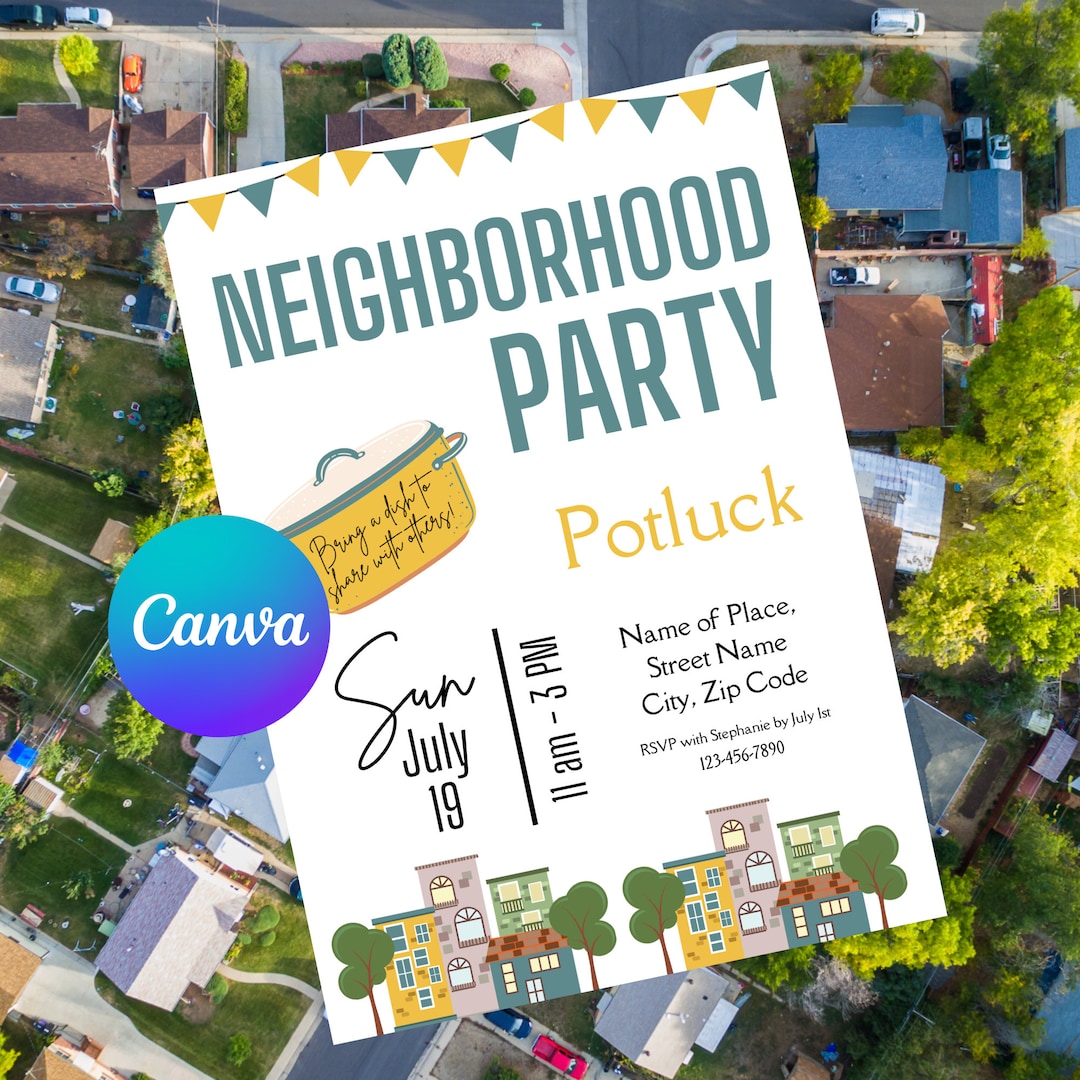 Neighborhood Party Potluck Invitation Template Neighborhood Party ...