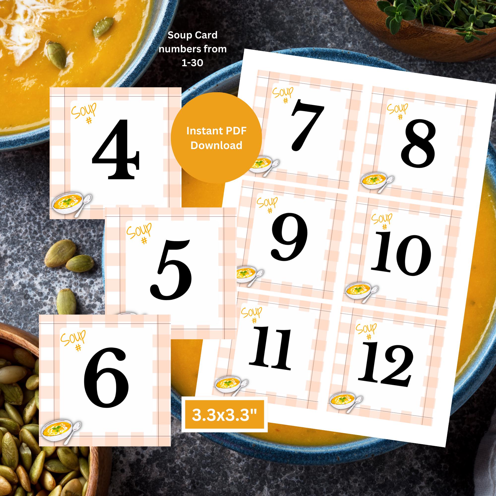 Soup Cook-off Number Cards Printable| Soup Party | Soup Swap | Soup ...