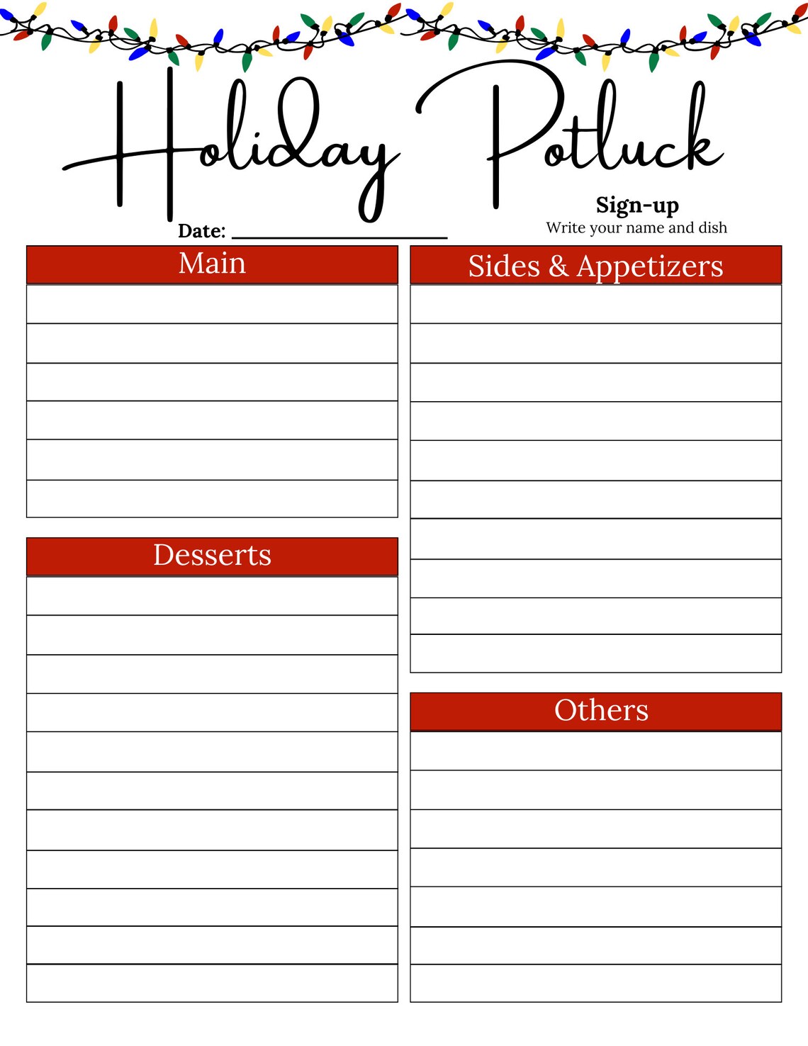 Potluck Sign up Sheet Holiday Potluck Sign up Sheet Holiday Potluck ...