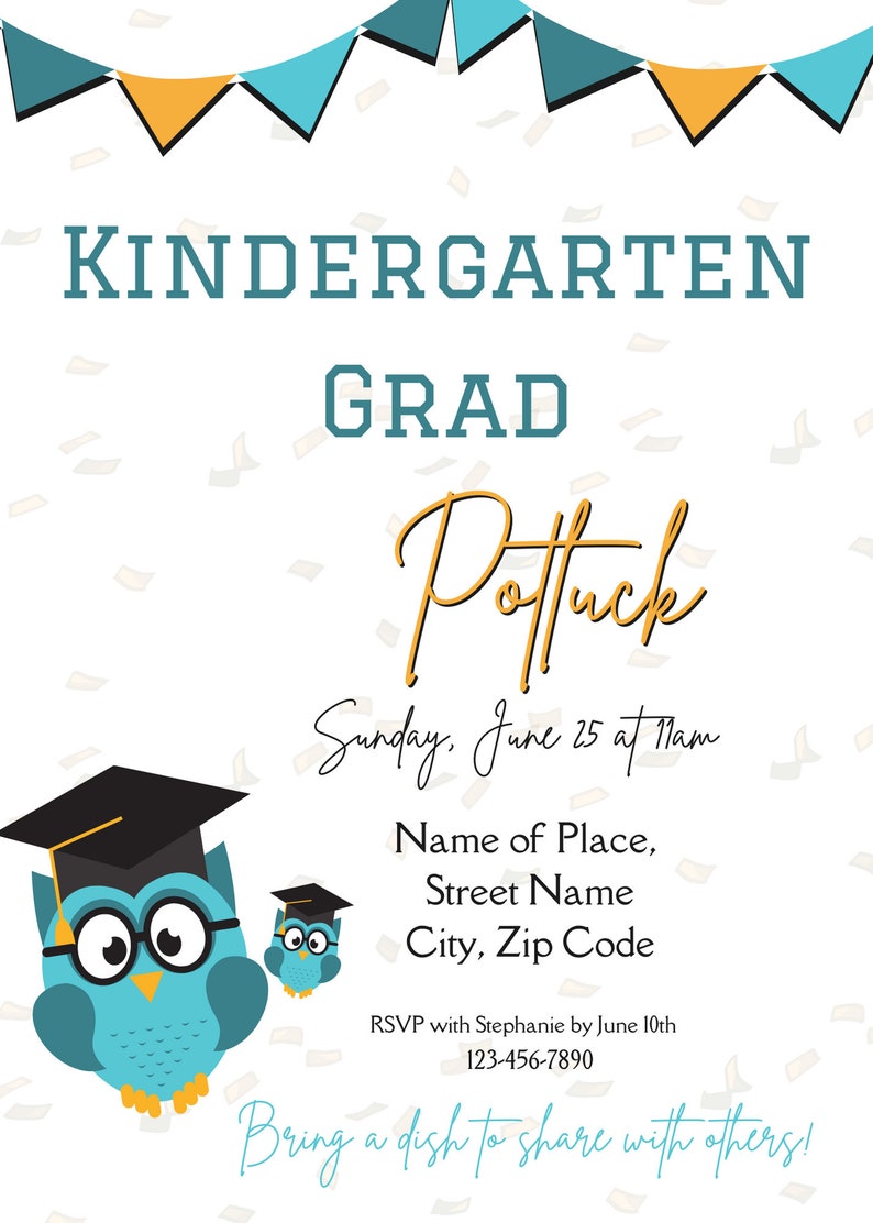Kindergarten Grad Potluck Invitation Template | Kindergarten Grad Party ...