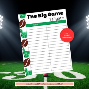 Tailgate Sign up Sheet the Big Game Tailgate Sign up Sheet Football ...