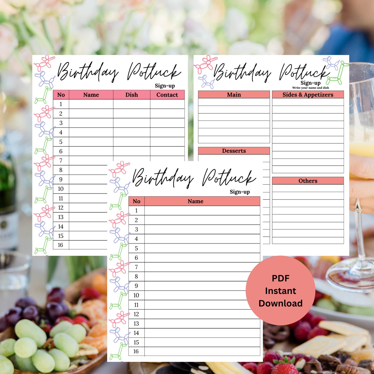 Potluck Sign up Sheet | Birthday Potluck Sign up Sheet | Birthday ...