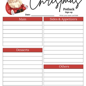 Potluck Sign up Sheet | Christmas Potluck Sign up Sheet | Christmas ...