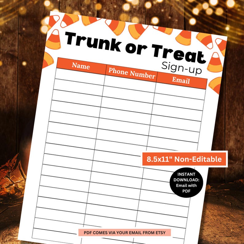 Trunk or Treat Sign up Sheet | Trunk or Treat Party Sheet | Printable ...