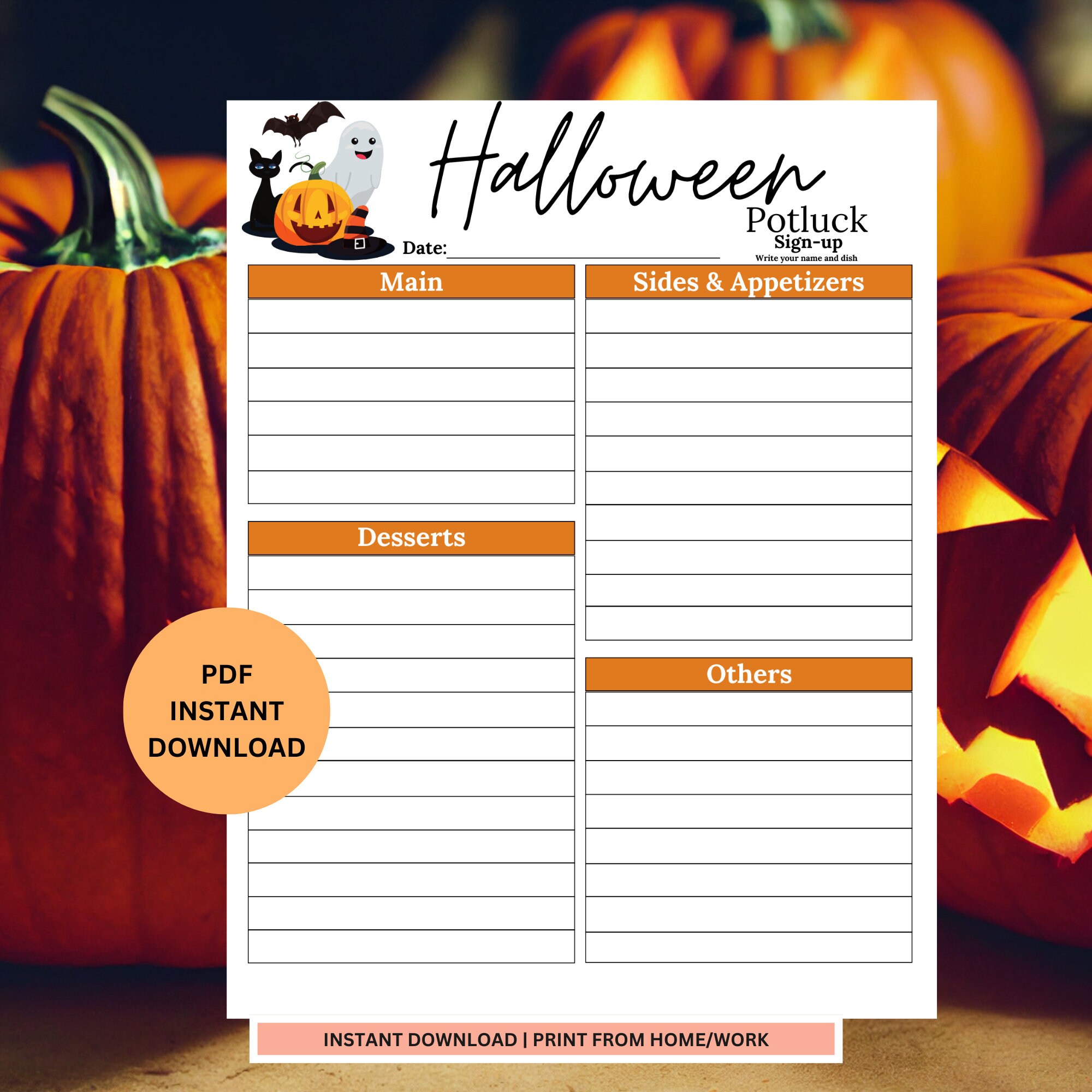 Potluck Sign up Sheet | Halloween Day Potluck Sign up Sheet | Potluck ...