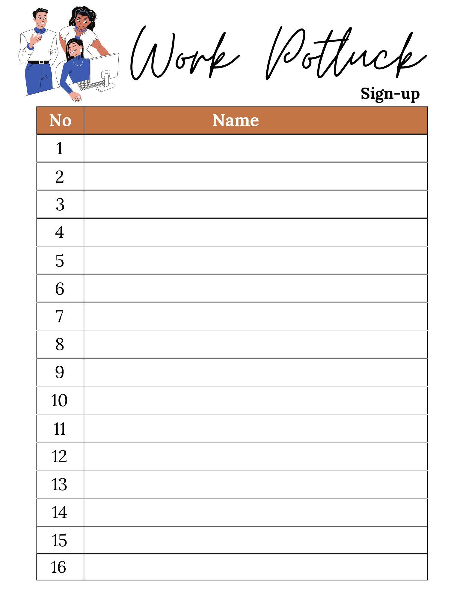 Work Potluck Sign up Sheet | Work Potluck Sign up Sheet | Work Potluck ...