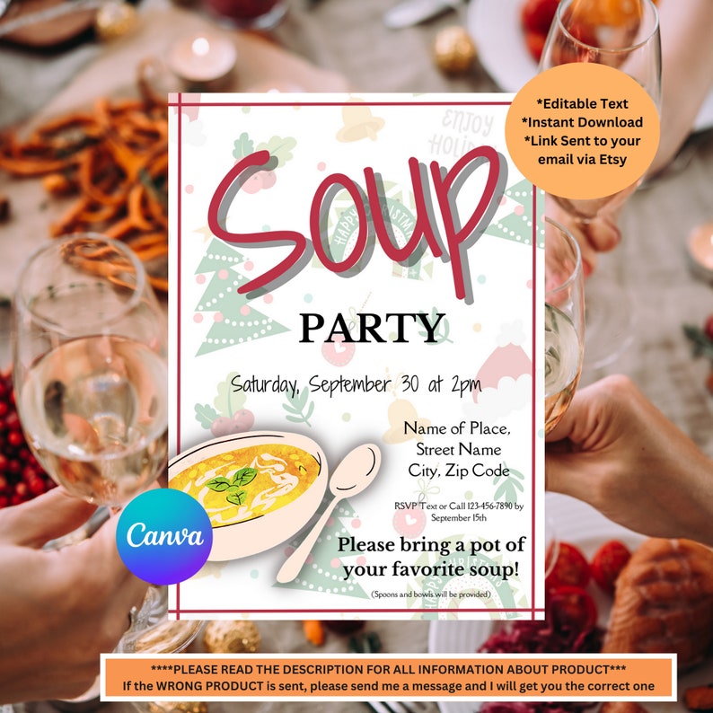 Christmas Soup Party Invite Template | Editable Soup Party | Soup ...