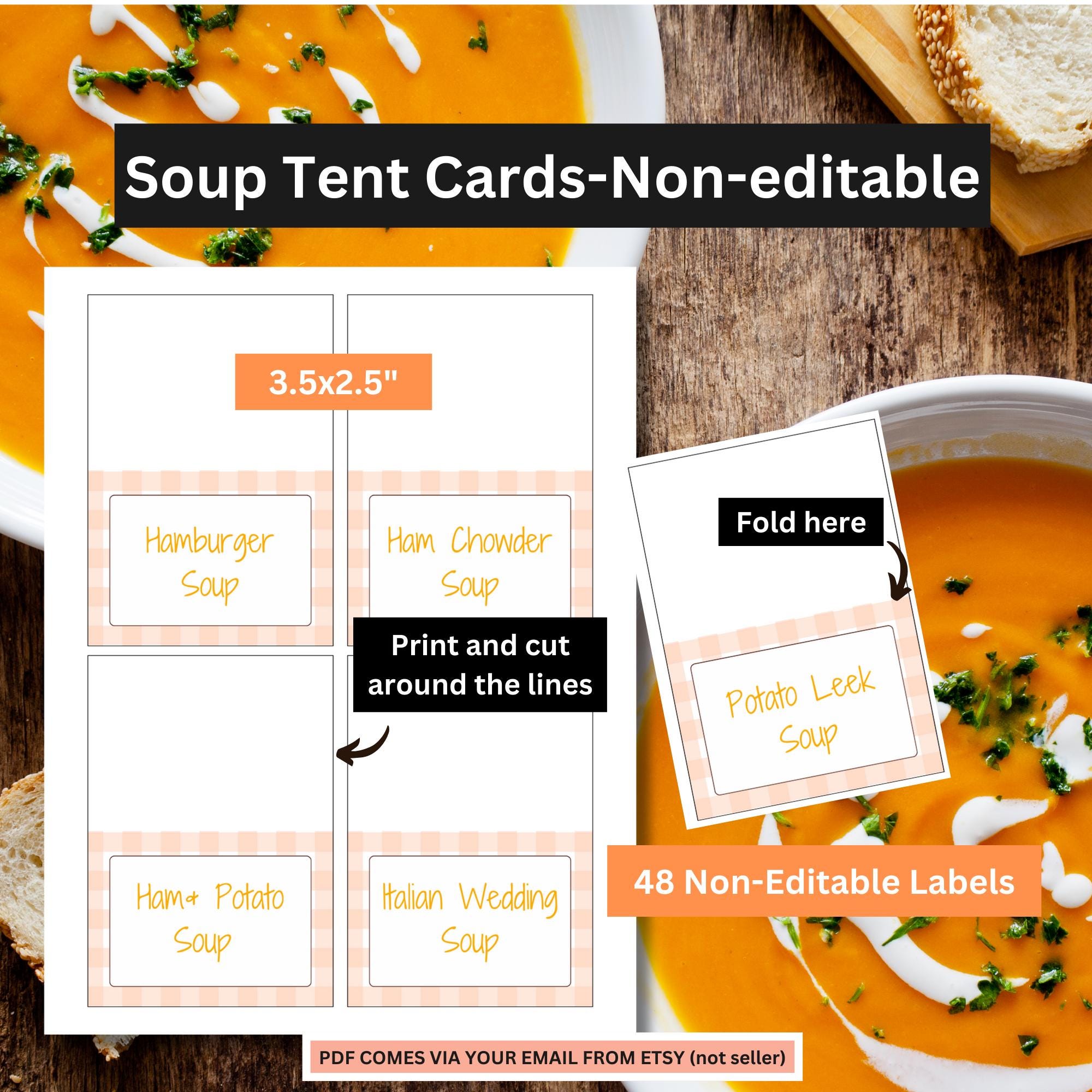 Soup Food Labels With Names Tent Cards Non-editable Printable | Soup ...