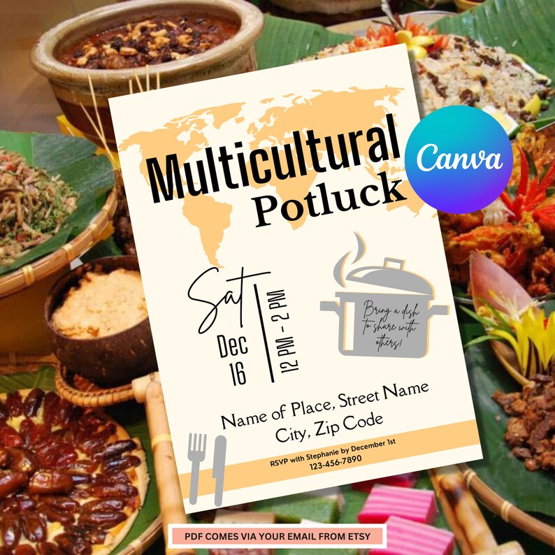 Multicultural Food Potluck Invitation Template | International Food Potluck Invite ...