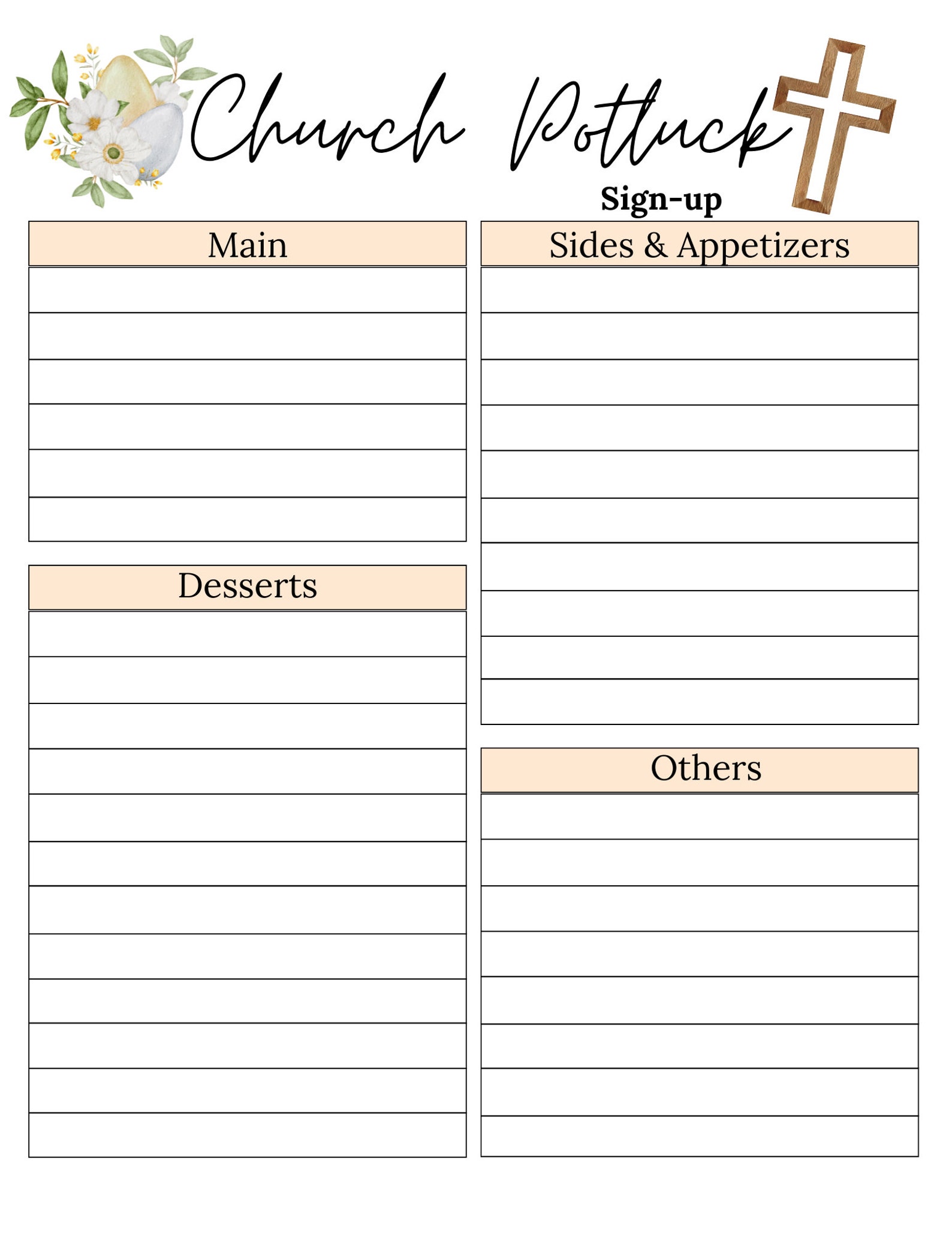 Potluck Sign up Sheet | Church Potluck Sign up Sheet | Church Potluck ...