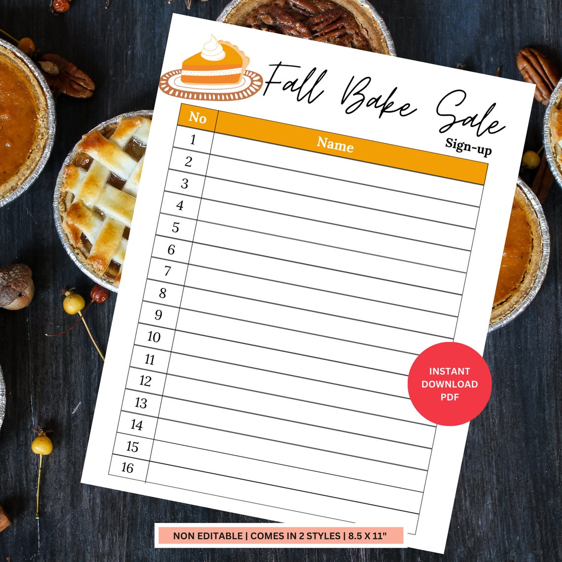 Fall Bake Sale Sign up Sheet Bake Sale Sheet Printable Bake Sale Sign ...