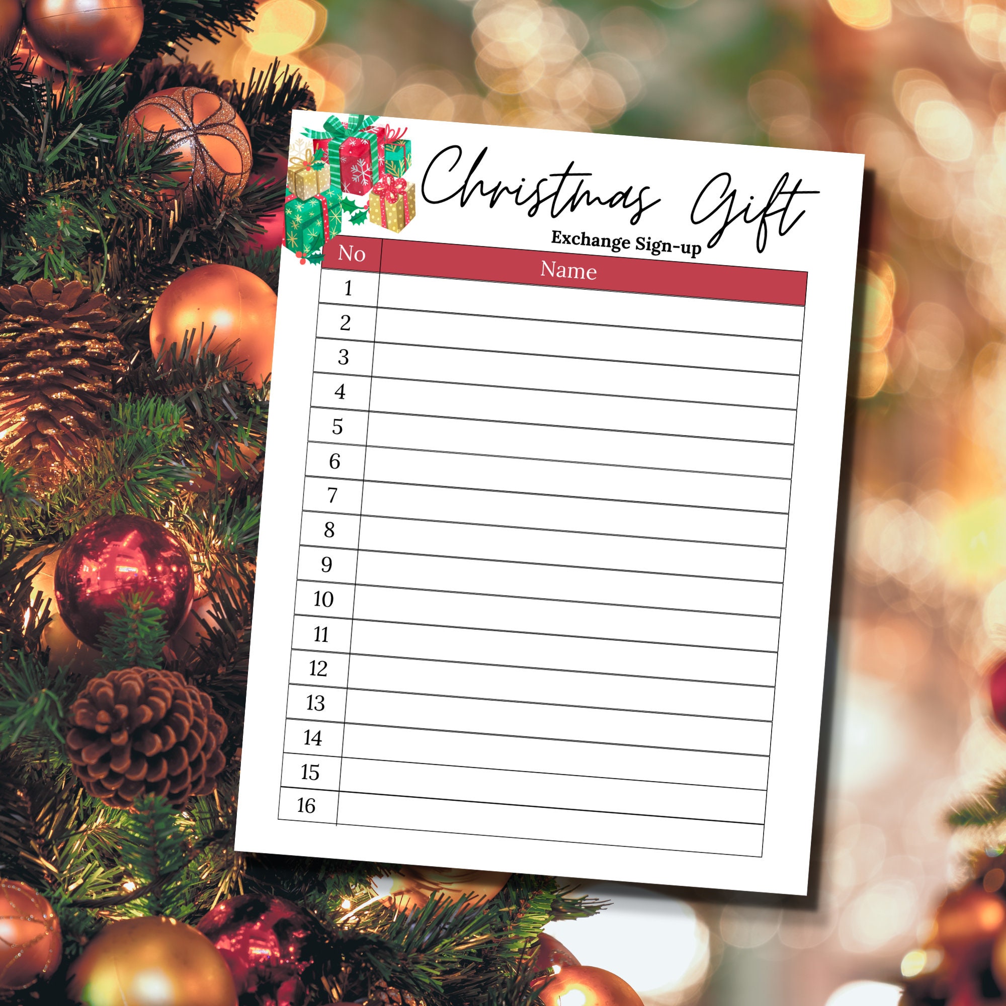 Christmas Gift Exchange Sign up Sheet | Gift Exchange Sign up Sheet ...