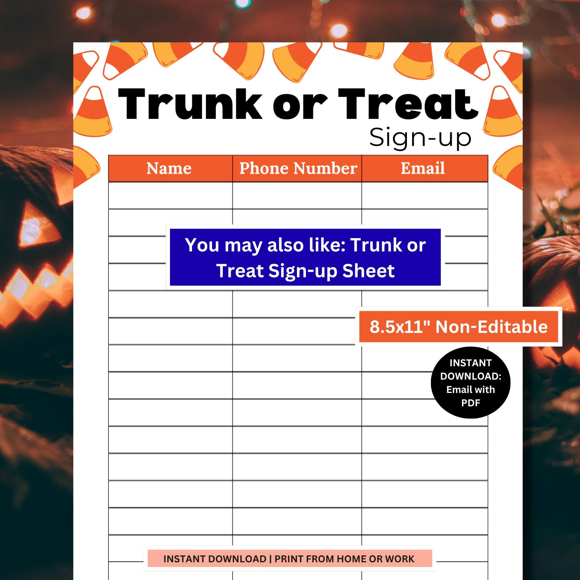 Trunk or Treat Sign up Sheet | Trunk or Treat Party Sheet | Printable ...