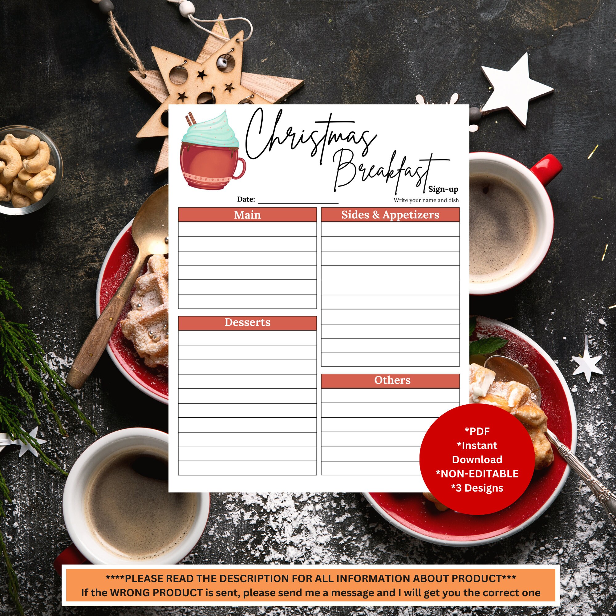 Christmas Breakfast Potluck Sign up Sheet | Christmas Breakfast Sign up ...