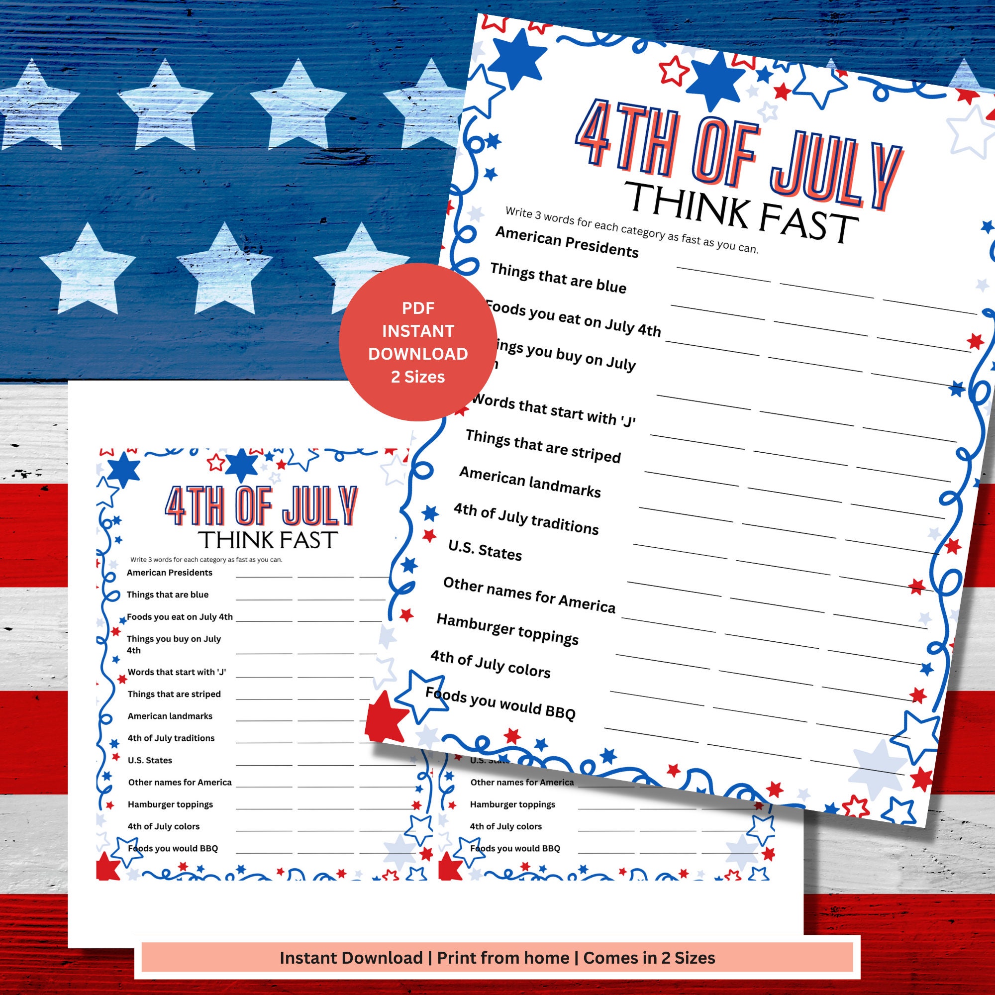Think Fast 4th of July Game Independence Day Printable Games July 4th ...