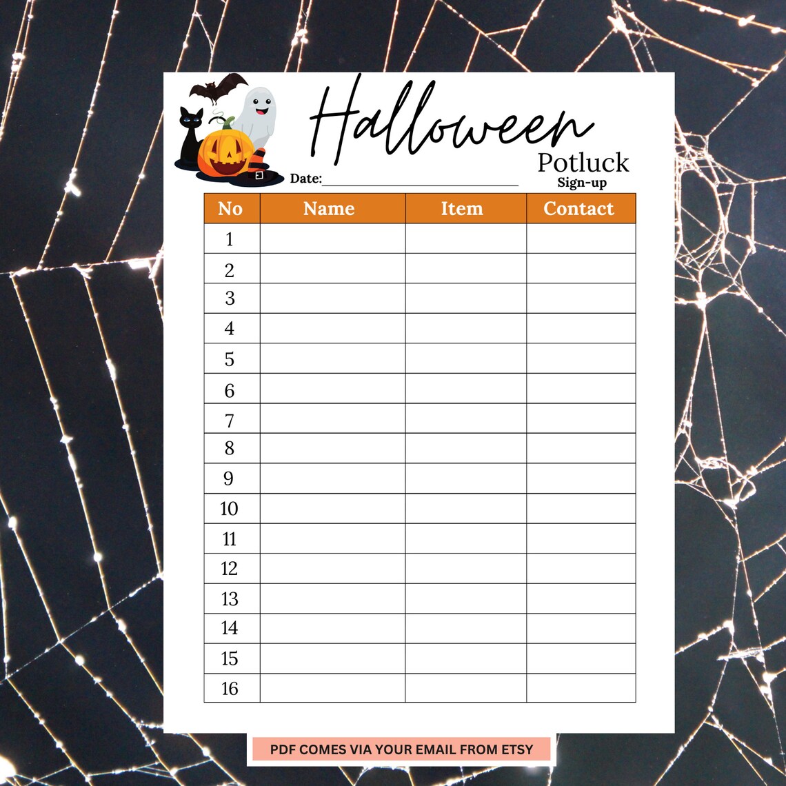 Potluck Sign up Sheet Halloween Day Potluck Sign up Sheet Potluck Sheet ...