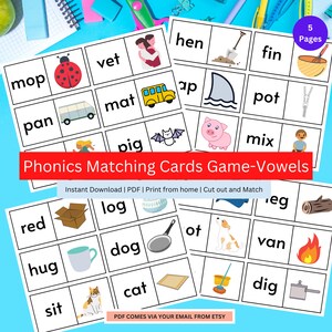 Phonics Matching Cards Game Vowels| CVC Words | Phonics Games |phonics ...