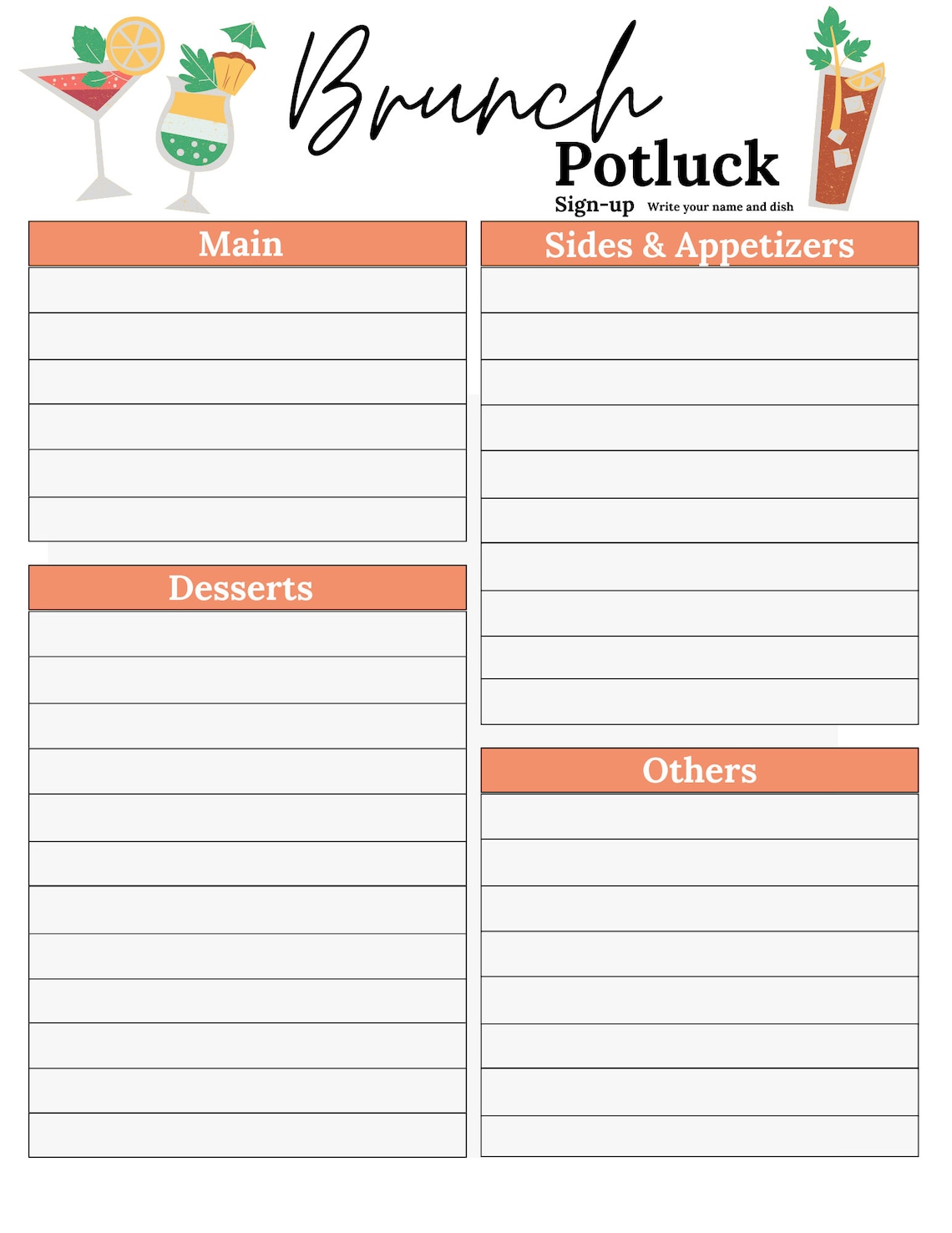 Potluck Sign up Sheet | Brunch Potluck Sign up Sheet | Brunch Potluck ...
