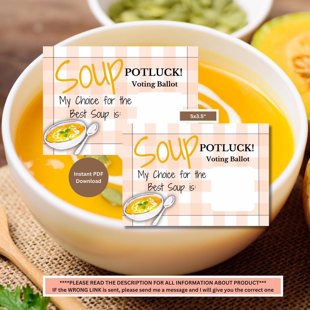 Soup Potluck Voting Ballot Cards| Soup Party | Soup Swap | Soup Potluck ...