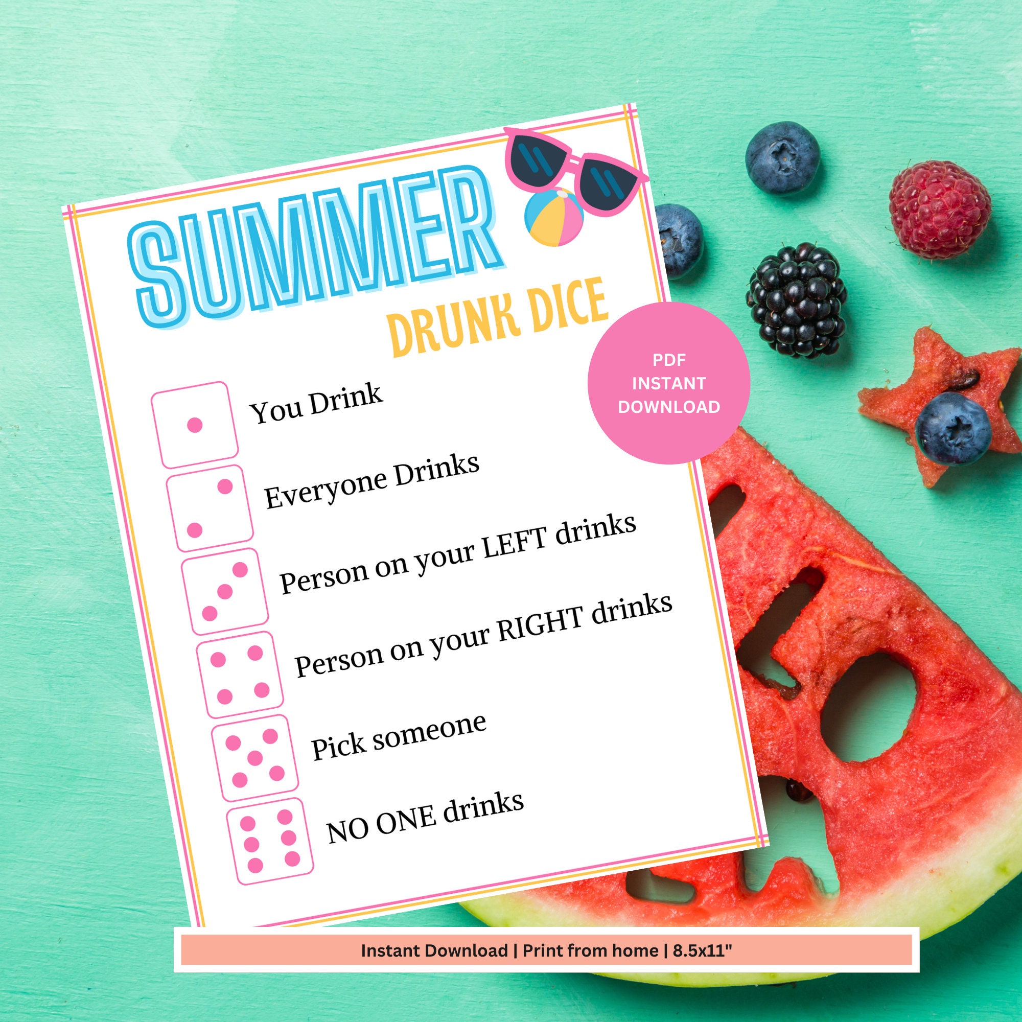 Drunk Dice Summer Game | Summer Printable Games | Summer Activities ...