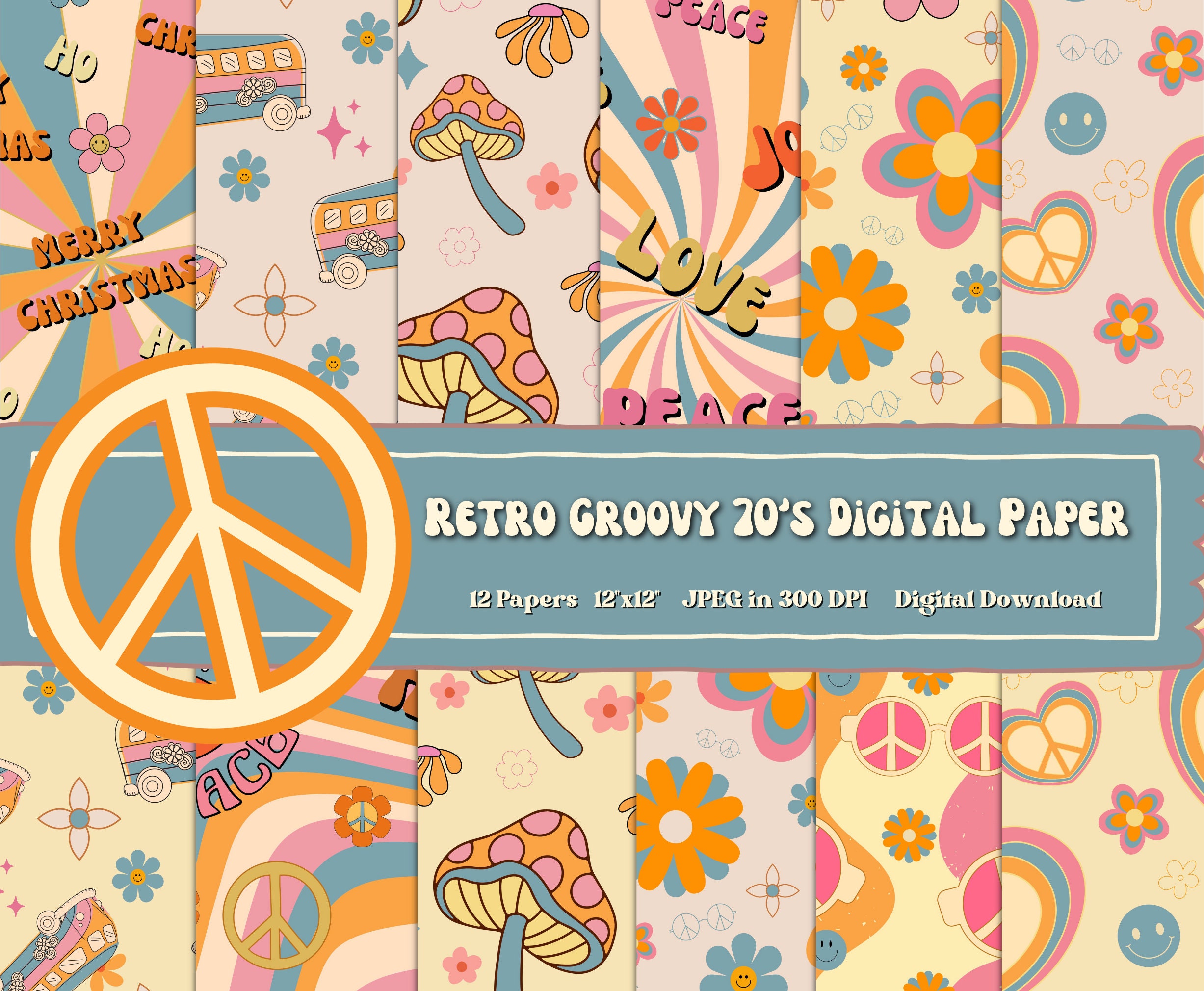 Groovy Christmas Digital Paper | Groovy 70's Retro | Christmas Groovy ...