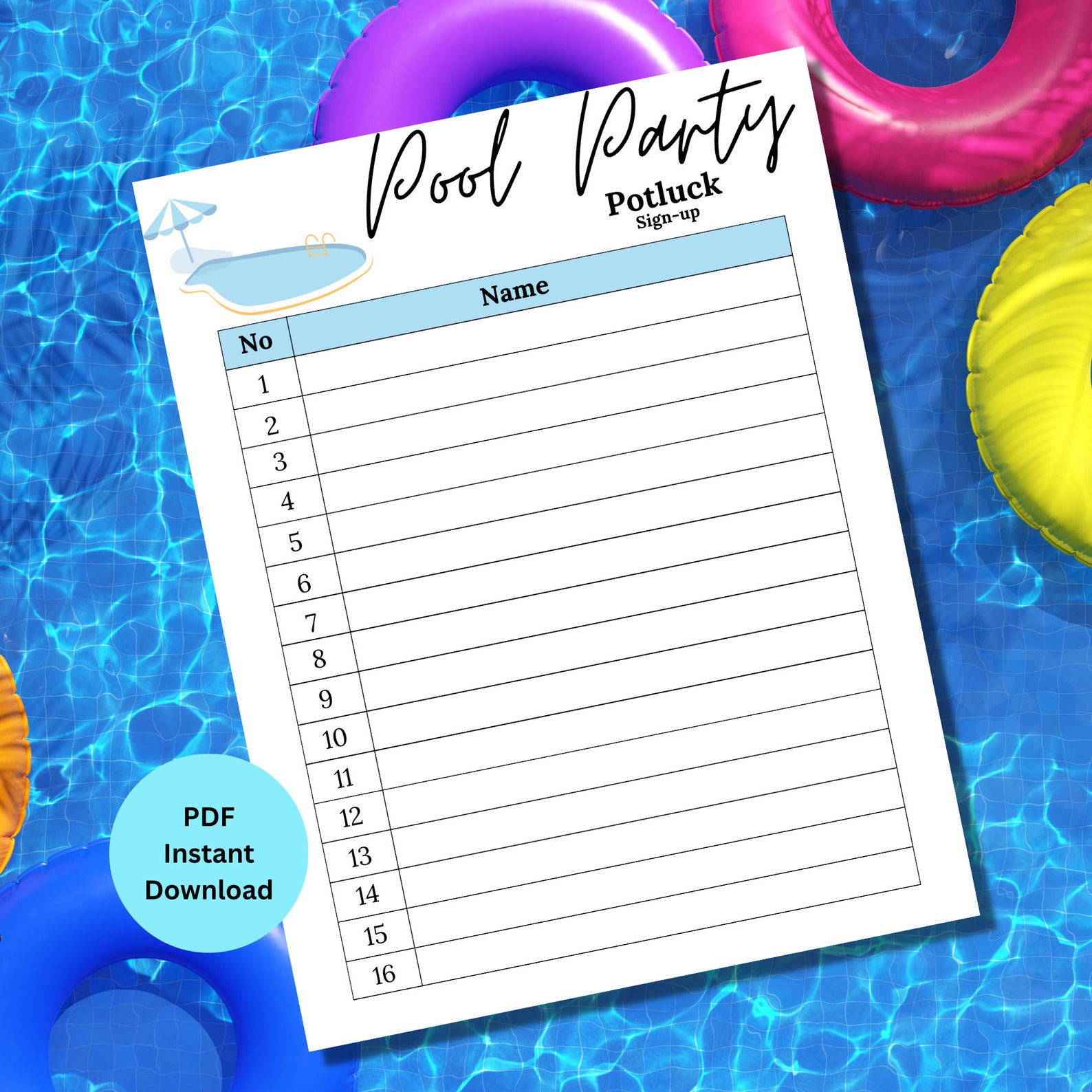 Potluck Sign up Sheet Pool Party Potluck Sign up Sheet - Etsy
