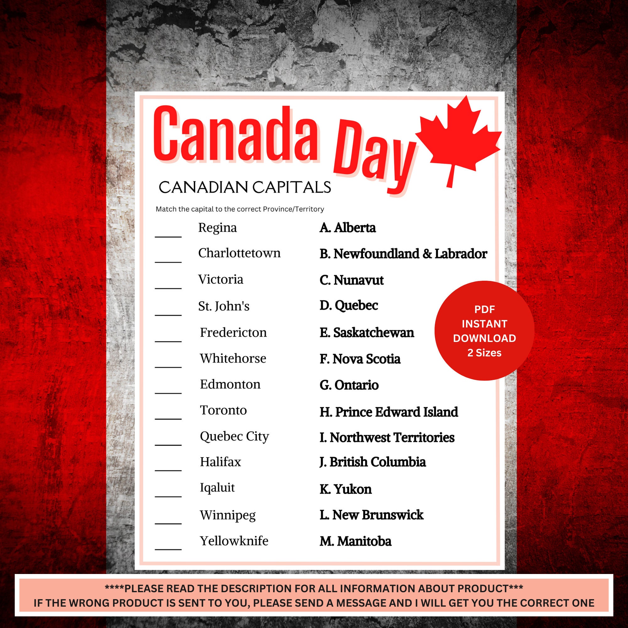 Canadian Capitals Canada Day Game | July 1st Printable Games | Canada ...
