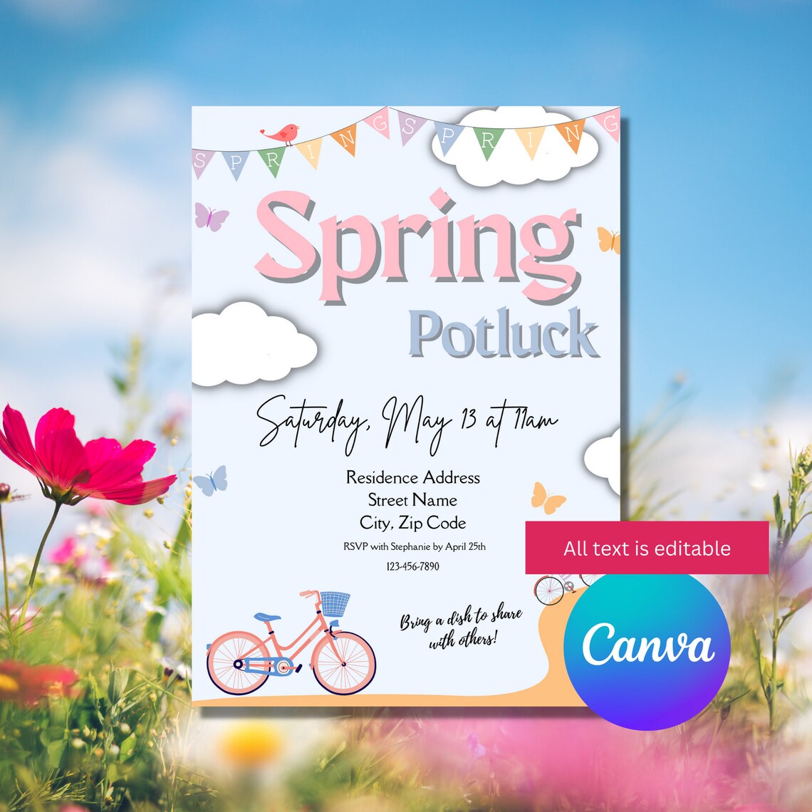 Spring Potluck Invite Template Editable Potluck Invitation Potluck ...