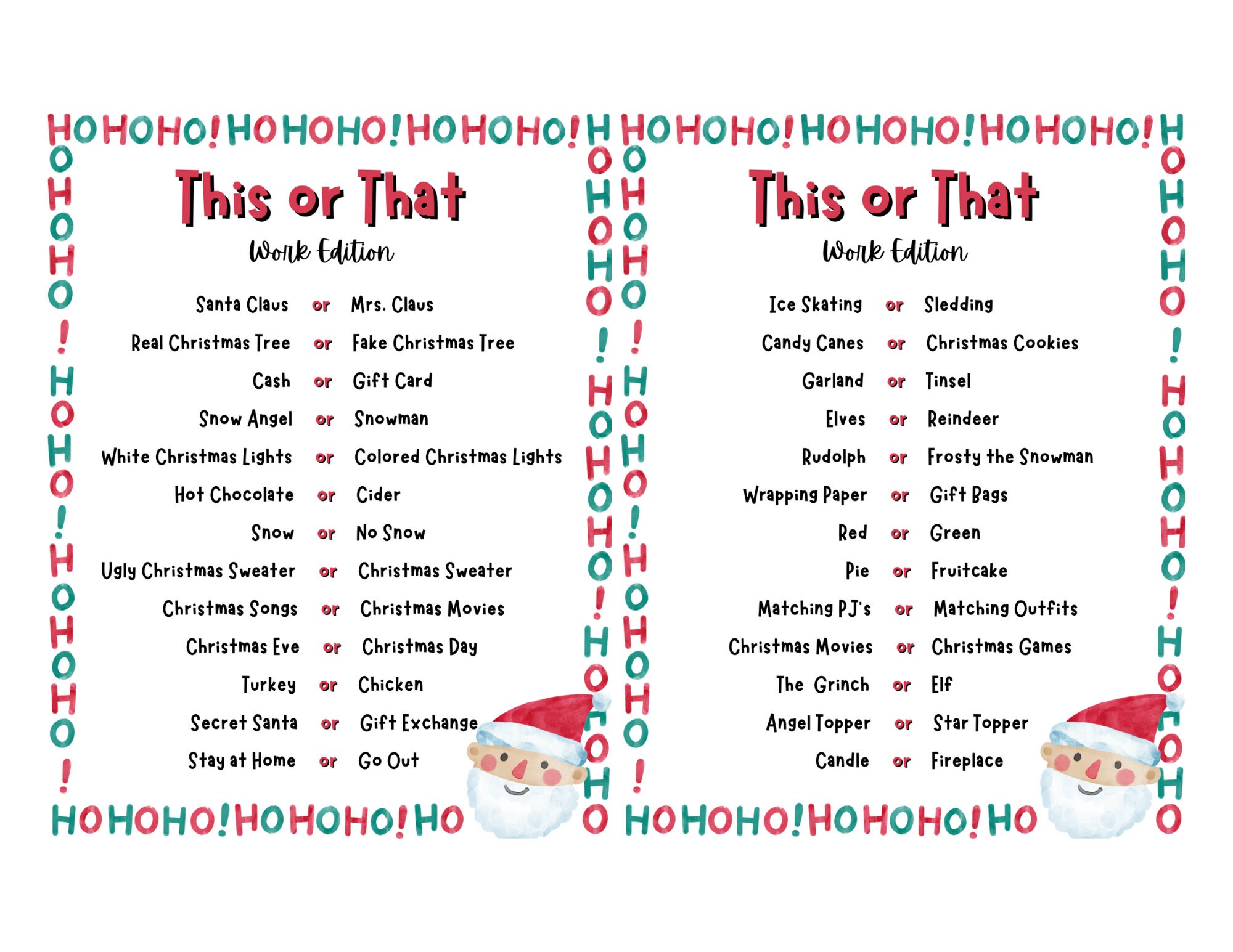 This or That Game Office Edition | This or That Christmas Game ...