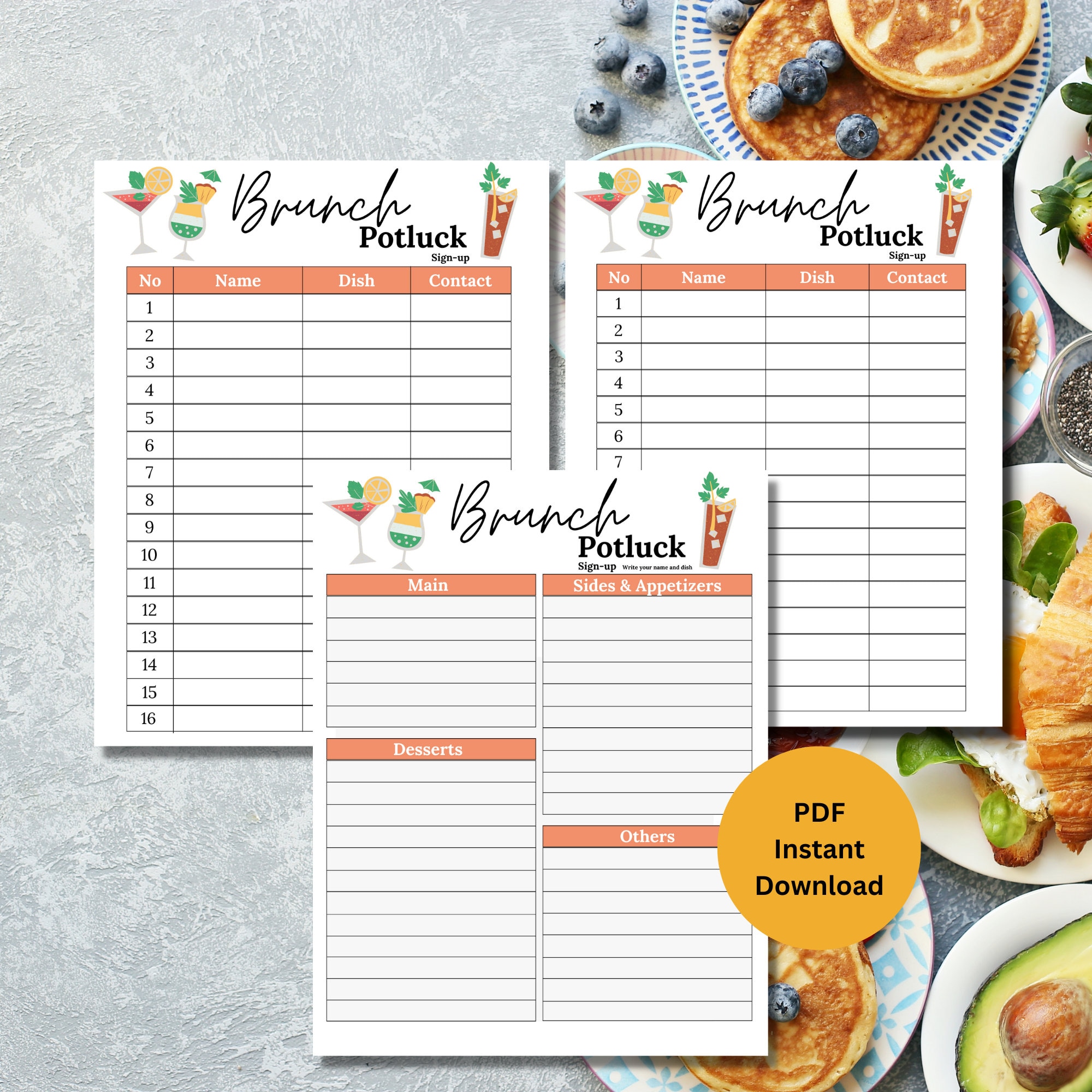 Potluck Sign up Sheet | Brunch Potluck Sign up Sheet | Brunch Potluck ...