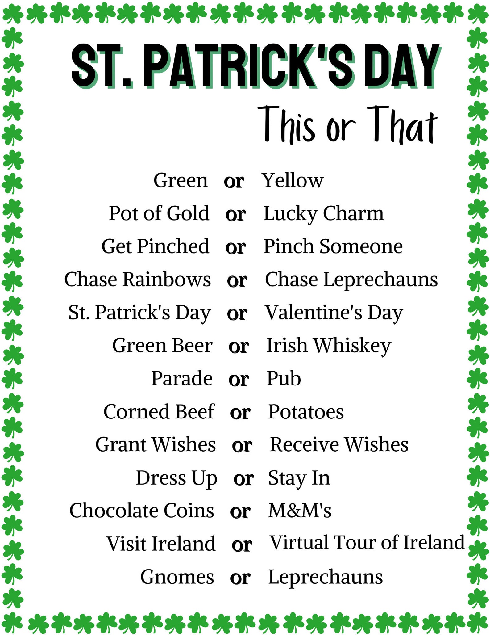 St. Patrick's Day This or That St. Patrick's Day Games Family St ...