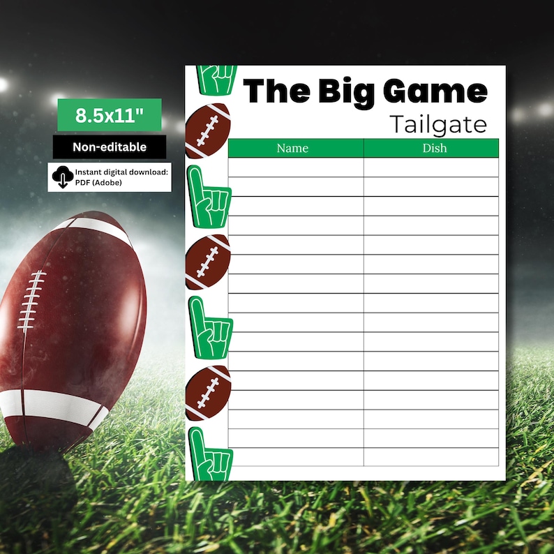 Tailgate Sign up Sheet | the Big Game Tailgate Sign up Sheet | Football ...