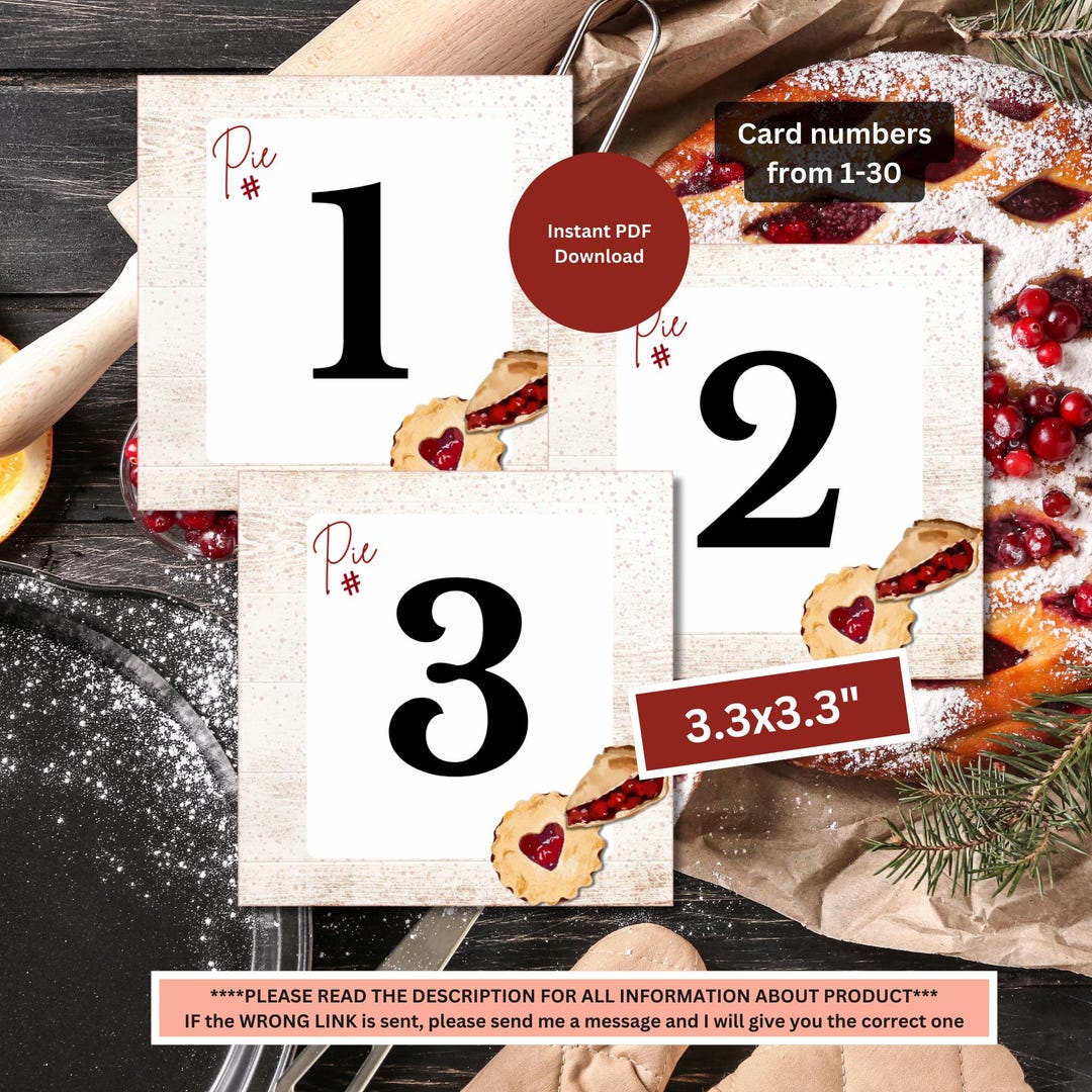 Christmas Pie Bake-off Number Cards Printable| Christmas Pie Party| Pie ...