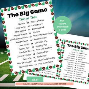 The Big Game Party Games | the Big Game This or That | Big Game Games ...