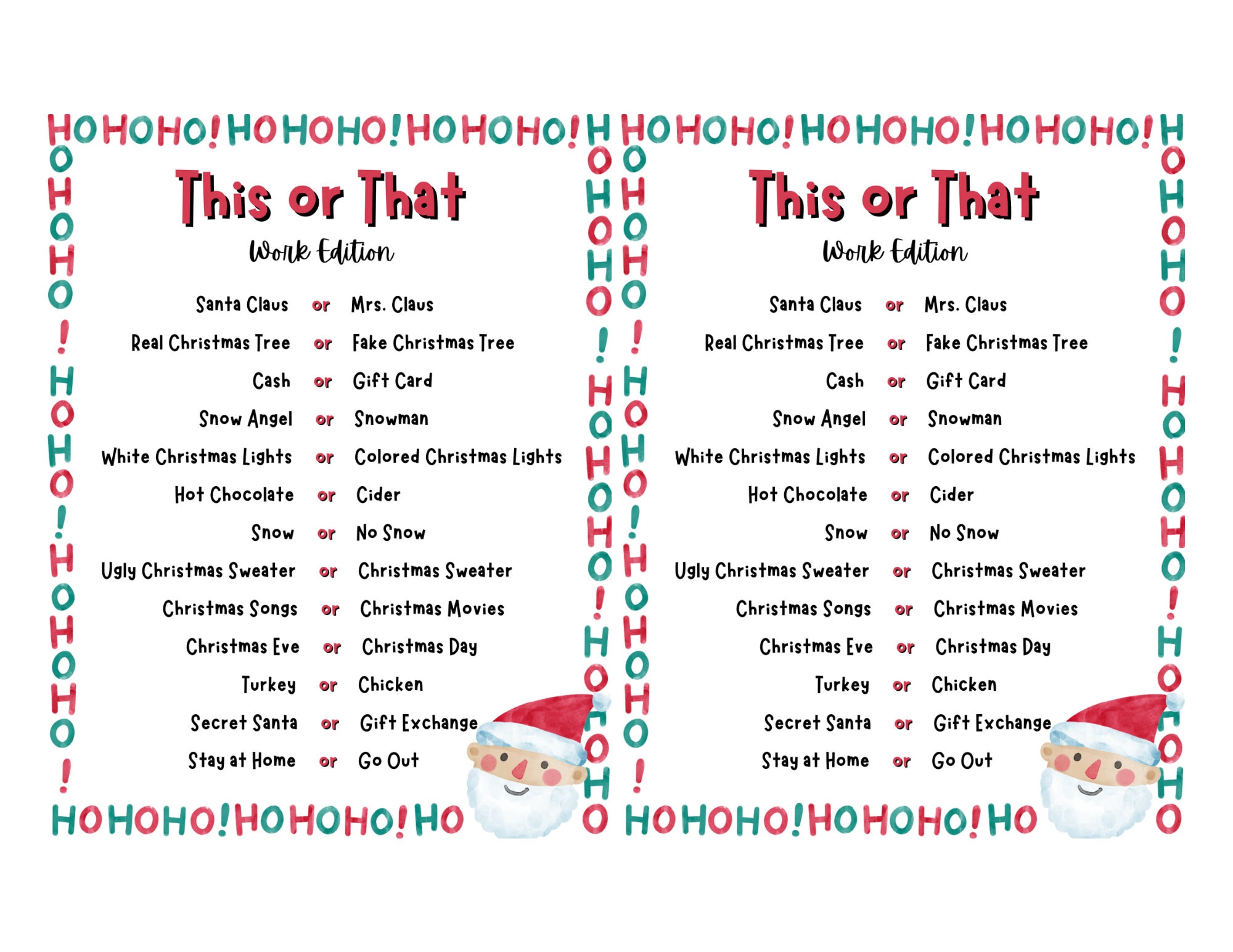 This or That Game Office Edition | This or That Christmas Game ...