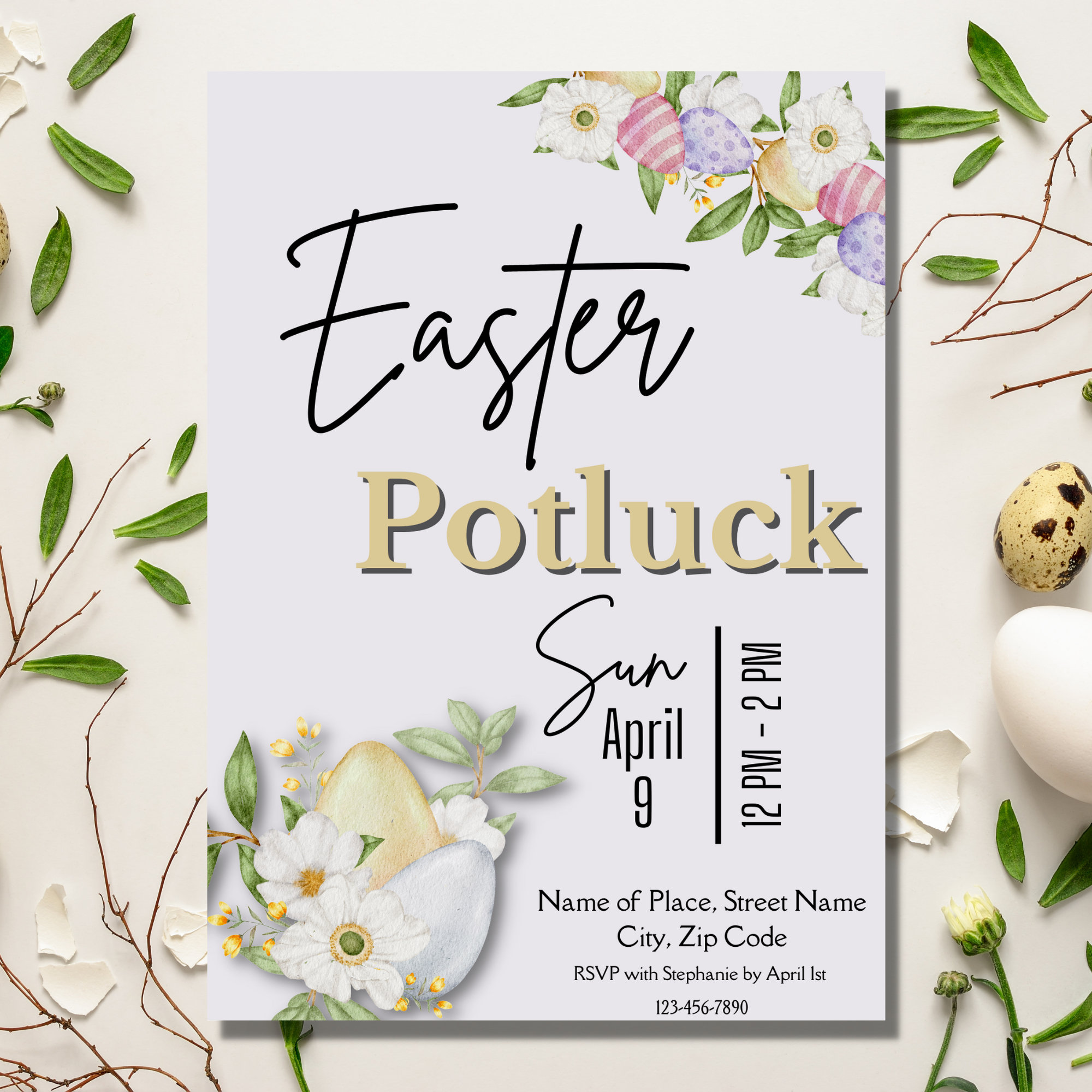 Easter Potluck Invite Template Editable Potluck Invitation Potluck ...