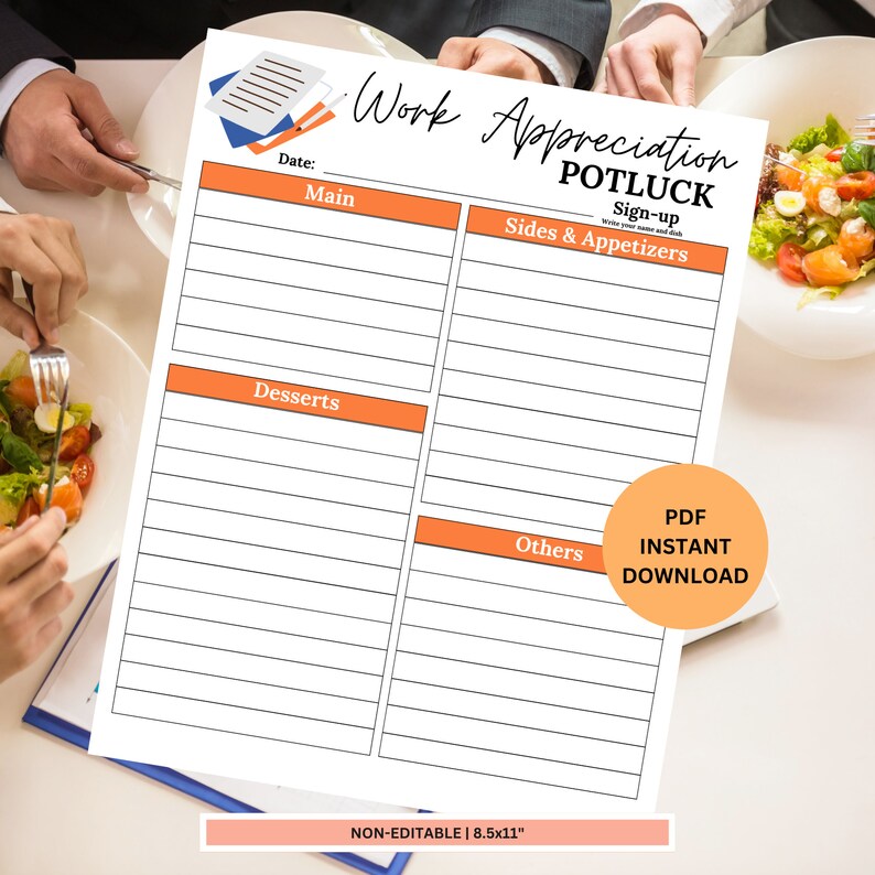 Work Appreciation Potluck Sign up Sheet | Employee Appreciation Potluck ...