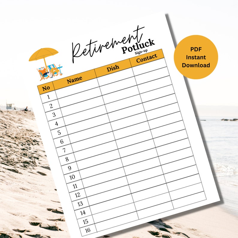 Potluck Sign up Sheet | Retirement Potluck Sign up Sheet | Retirement ...