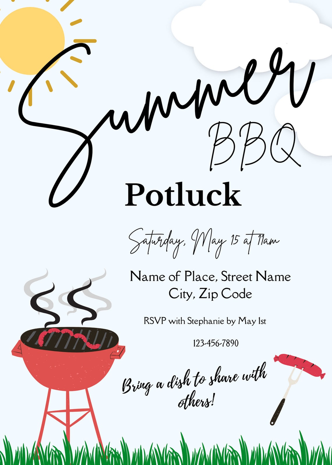 Summer Potluck Invite Template | Editable Potluck Invitation | Potluck ...