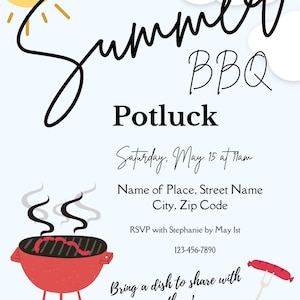 Summer Potluck Invite Template | Editable Potluck Invitation | Potluck ...