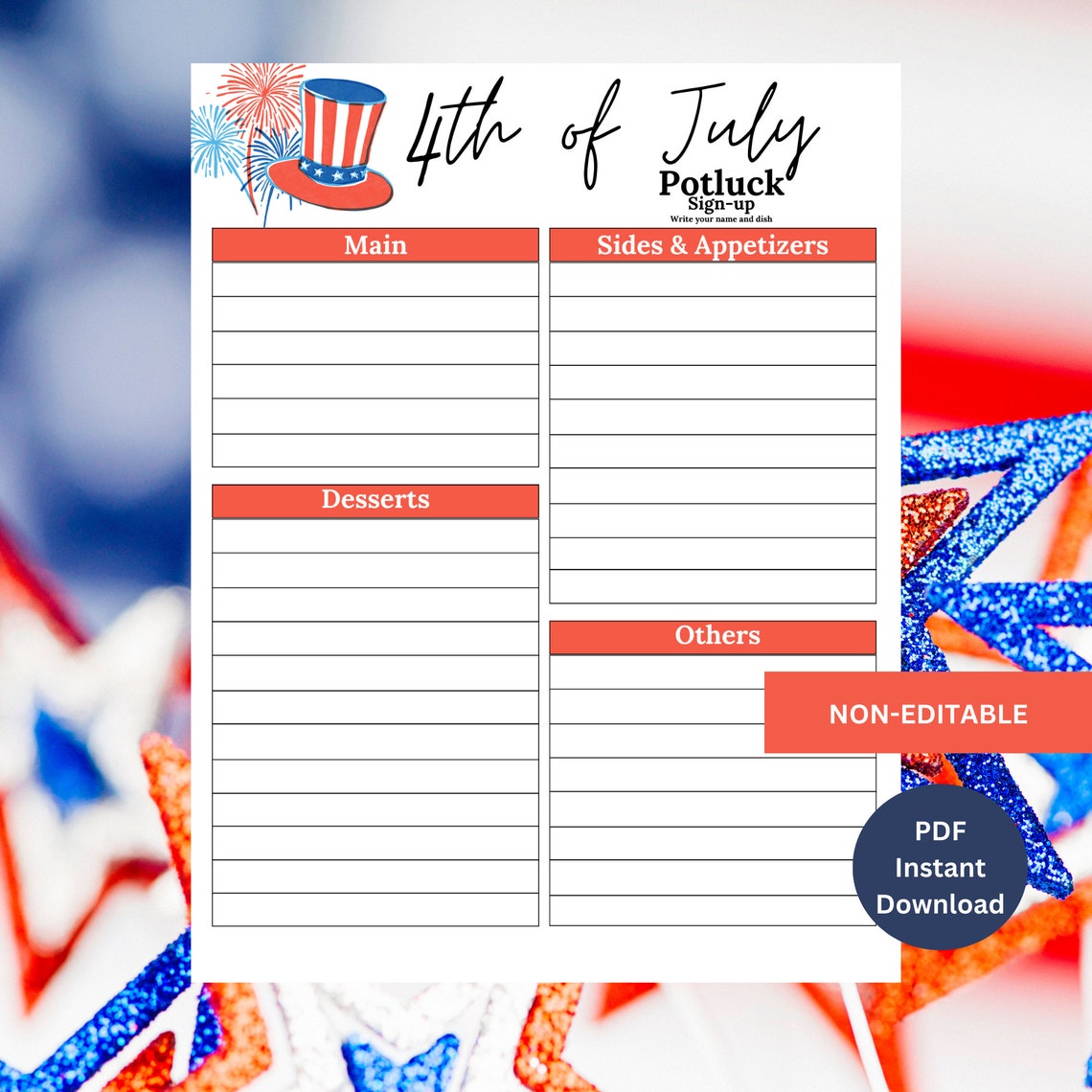 Potluck Sign up Sheet 4th of July Potluck Sign up Sheet July 4th ...
