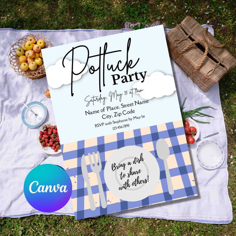Potluck Invite Template | Editable Potluck Invitation | Potluck Invite ...