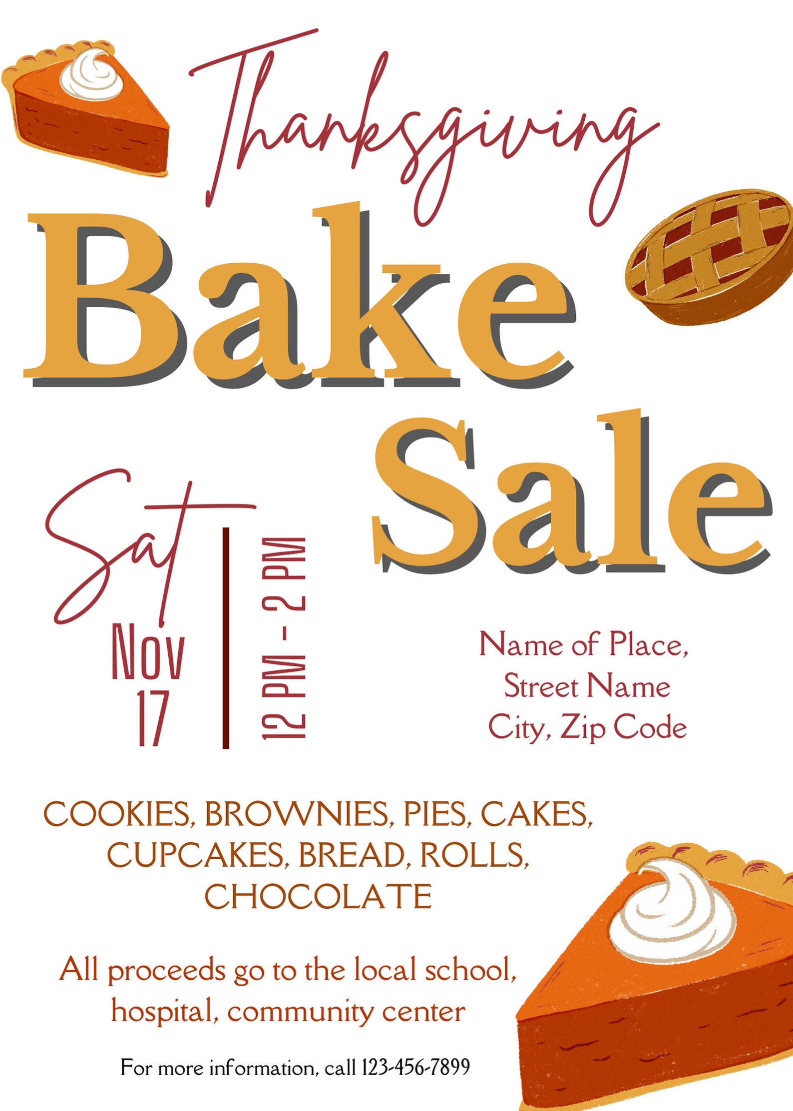 Thanksgiving Bake Sale Invite Template |bake Sale | Dessert Invite ...